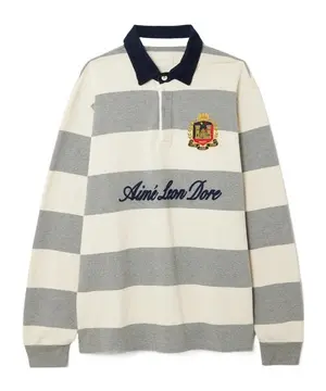 Aimé Leon Dore Striped Rugby Shirt With Corduroy Collar