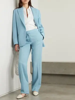 Stella McCartney Pleated Wool Straight-leg Trousers - Light Blue