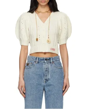 Chloé Puff Sleeve Knit Cardigan