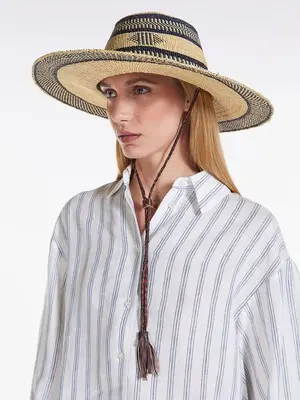 Max Mara Wide Brim Straw Hat With Emblem Detail