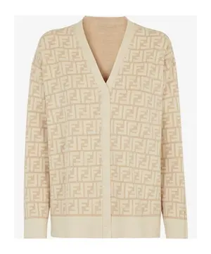 Fendi V-neck Cardigan With Ff Pattern Lining