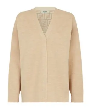 Fendi V-neck Cardigan With Ff Pattern Lining - Nude