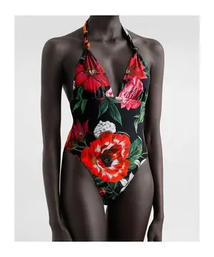 Dolce & Gabbana Floral Print Halterneck Swimsuit
