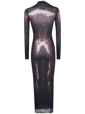 JEAN PAUL GAULTIER Body Print Long Sleeve Off-shoulder Dress