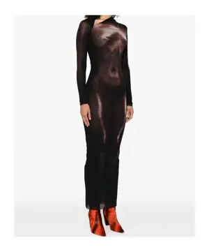 JEAN PAUL GAULTIER Body Print Long Sleeve Off-shoulder Dress