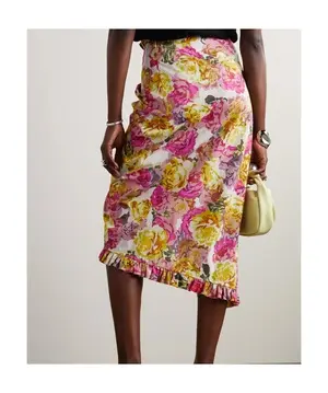 Dries Van Noten Floral Print Ruffle Skirt