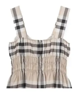 Burberry Shirred Check Cotton Maxi Dress