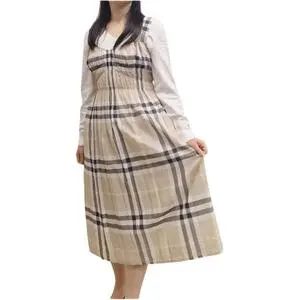 Burberry Shirred Check Cotton Maxi Dress