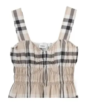 Burberry Shirred Check Cotton Maxi Dress