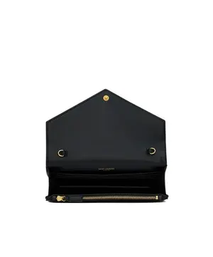 Saint Laurent Envelope Cassandre Chain Wallet - Black