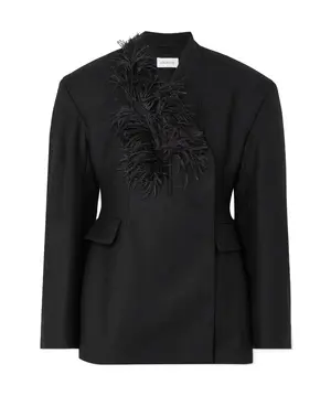 16Arlington Feather-trimmed Twill Suit Jacket