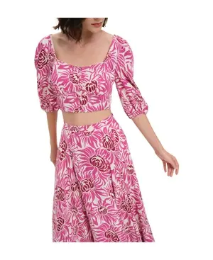 Diane Von Furstenberg Floral Print Heart Neck Top