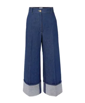 PATOU High-waisted Belted Wide-leg Denim Trousers - Blue