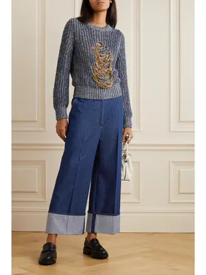 PATOU High-waisted Belted Wide-leg Denim Trousers