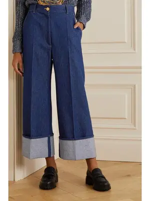 PATOU High-waisted Belted Wide-leg Denim Trousers