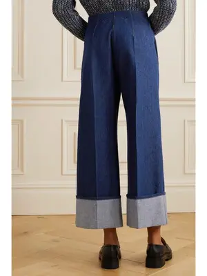 PATOU High-waisted Belted Wide-leg Denim Trousers