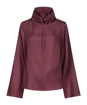 Loulou De Saison Silk Twill Drawstring Neck Top - Prune