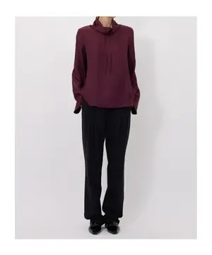 Loulou De Saison Silk Twill Drawstring Neck Top - Prune