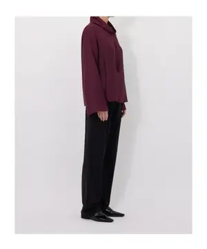 Loulou De Saison Silk Twill Drawstring Neck Top - Prune