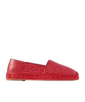 Manolo Blahnik Collapsible-heel Leather-trimmed Raffia Espadrilles