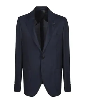 LARDINI Virgin Wool Single-breasted Blazer - Black