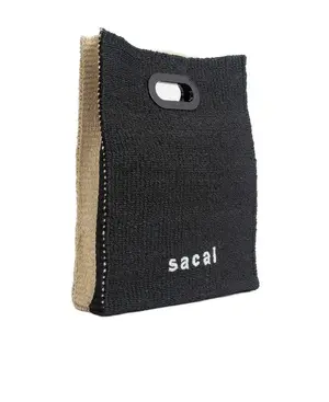 Sacai Logo Embroidered Woven Tote Bag - Black