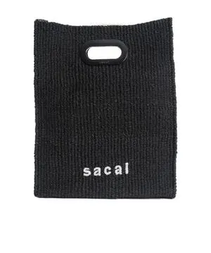 Sacai Logo Embroidered Woven Tote Bag - Black