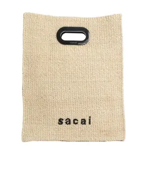 Sacai Logo Embroidered Woven Tote Bag