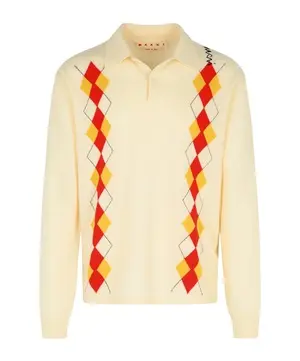 Marni Argyle Knit Polo Sweater - Ivory