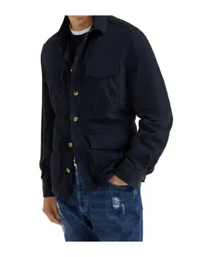 Brunello Cucinelli Unlined Safari Jacket With Horn Buckles - Navy Blue