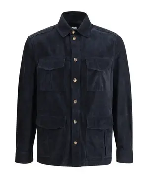 Brunello Cucinelli Unlined Safari Jacket With Horn Buckles - Navy Blue
