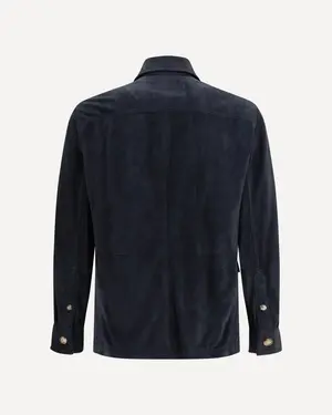 Brunello Cucinelli Unlined Safari Jacket With Horn Buckles - Navy Blue