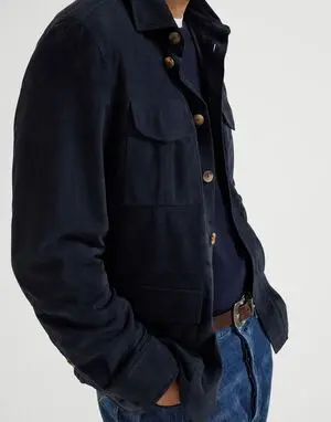 Brunello Cucinelli Unlined Safari Jacket With Horn Buckles - Navy Blue