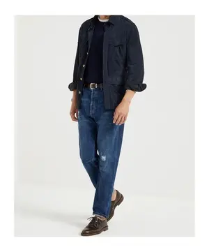 Brunello Cucinelli Unlined Safari Jacket With Horn Buckles - Navy Blue