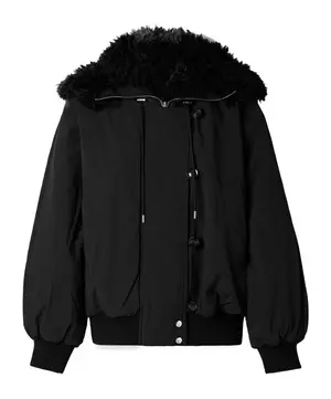 AGOLDE Long Sleeve Casual Jacket With Ribbed Trim And Fur Trimmed Hood