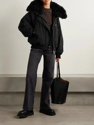 AGOLDE Long Sleeve Casual Jacket With Ribbed Trim And Fur Trimmed Hood