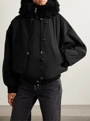 AGOLDE Long Sleeve Casual Jacket With Ribbed Trim And Fur Trimmed Hood