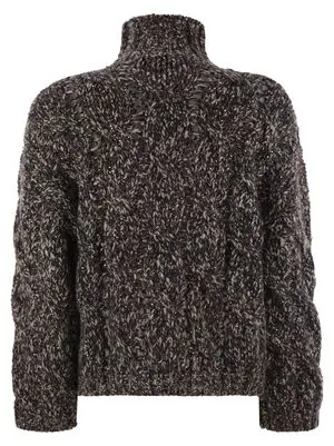 Brunello Cucinelli High Neck Braided Knit Sweater