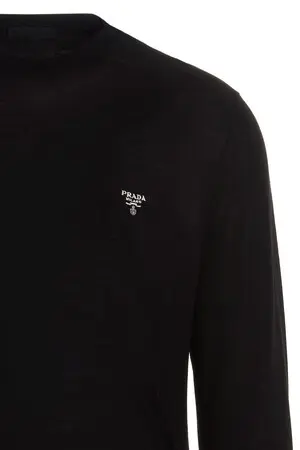 Prada Logo Embroidered Crewneck Jumper - Black