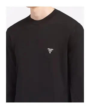 Prada Logo Embroidered Crewneck Jumper - Black