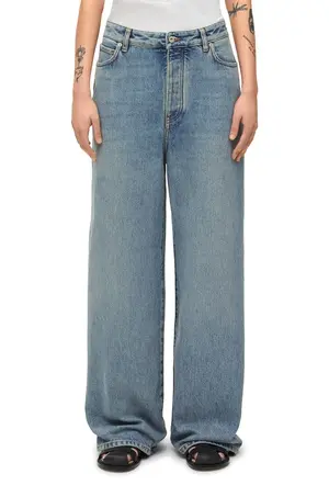 Loewe Logo Patch Wide Leg Jeans - Gray