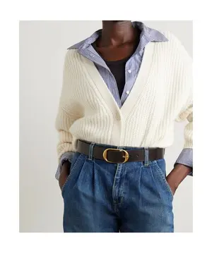 NILI LOTAN Leather Belt With Gold Buckle - Brown