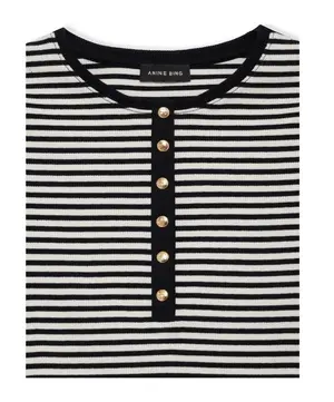 ANINE BING Striped Knitted T-shirt - Black
