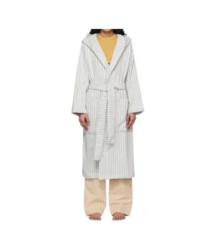 TEKLA Terry Hooded Bathrobe - Blue/white