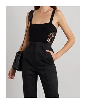 Gabriela Hearst Sleeveless Lace Trim Bodysuit