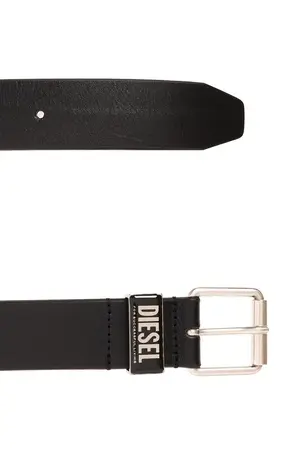 DIESEL® Logo Plaque Leather Belt - Black