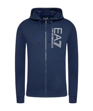 EA7 Logo Zip-up Hooded Jacket - Blue