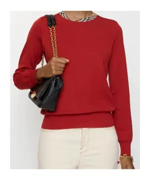 Burberry Checked-neck Knitted Jumper - Deep Red
