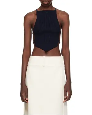 COURREGES Embroidered Ribbed Cropped Top