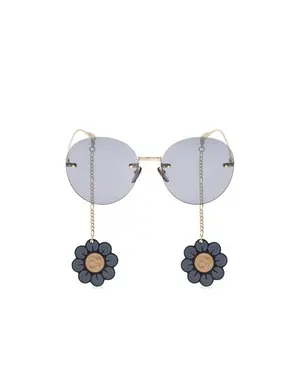Gucci Round Frame Sunglasses With Floral Appliques - Blue